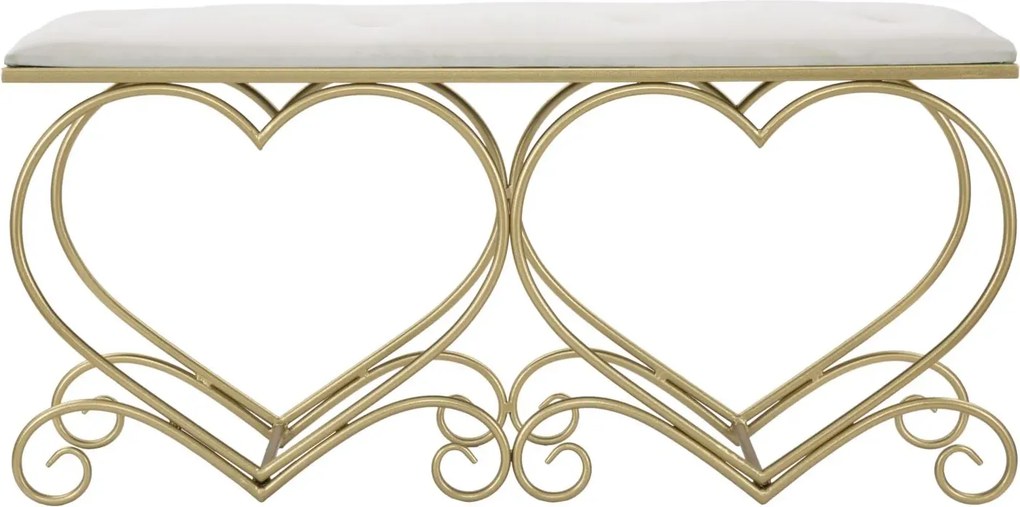 Lavice Heart 105 cm samet zlatá/krémová