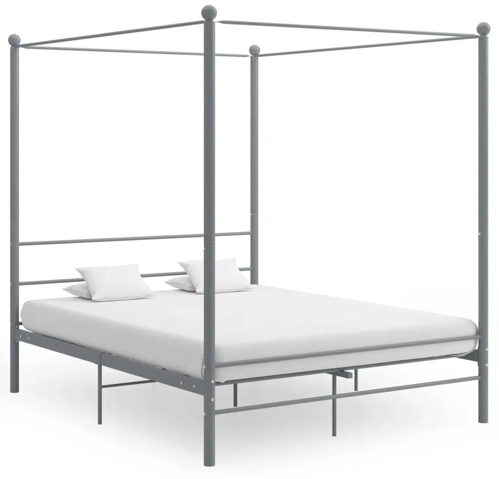 Rám postele s nebesy šedý kovový 160 x 200 cm - Default Title