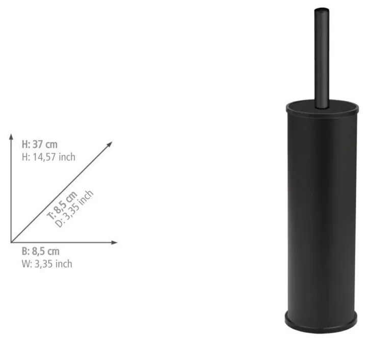 WC kartáč se vzduchotěsnou nádobou z nerezové oceli OLMEDO, Ø 8,5 cm, černá