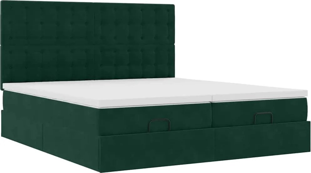 Osmanský rám postele s matrací tmavě zelená 200x200cm samet 3313817