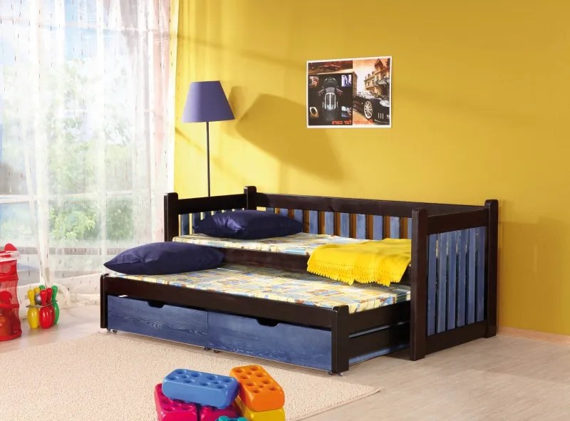 Rozkládací postel Filip s úložným prostorem 90x200 cm (Š 97 cm, D 208 cm, V 80 cm), Wenge, Grafit, bez matrací, bez zábranky
