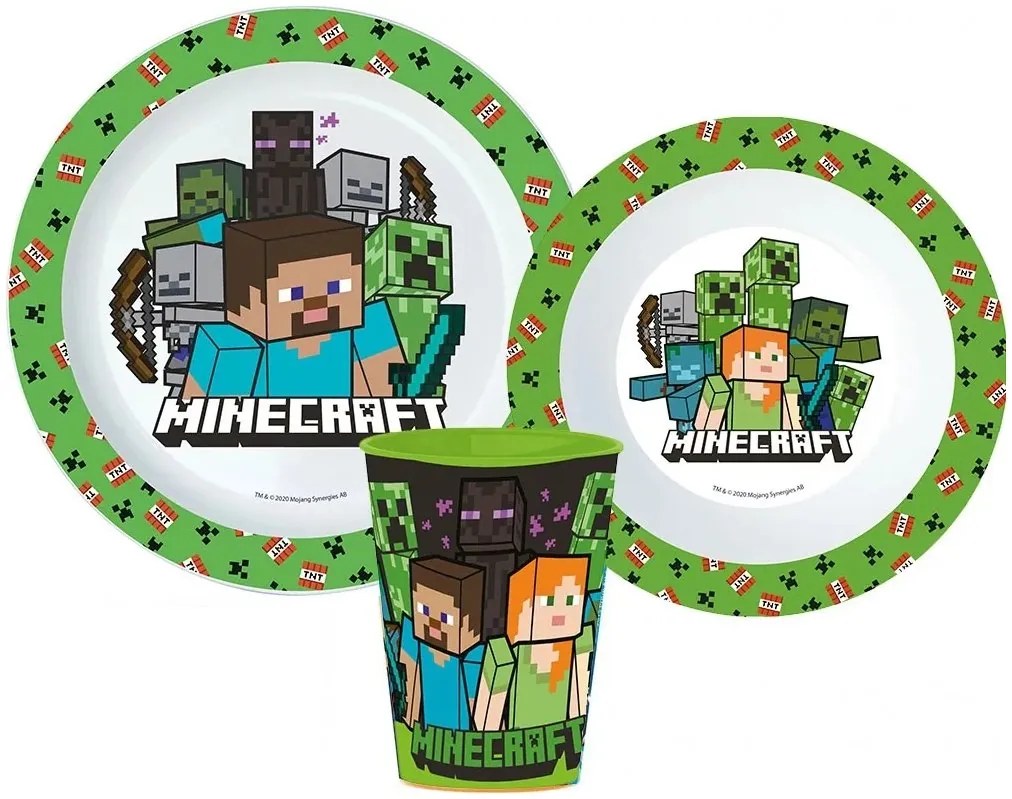 Sada plastového nádobí Minecraft s kelímkem - 3 dílná souprava
