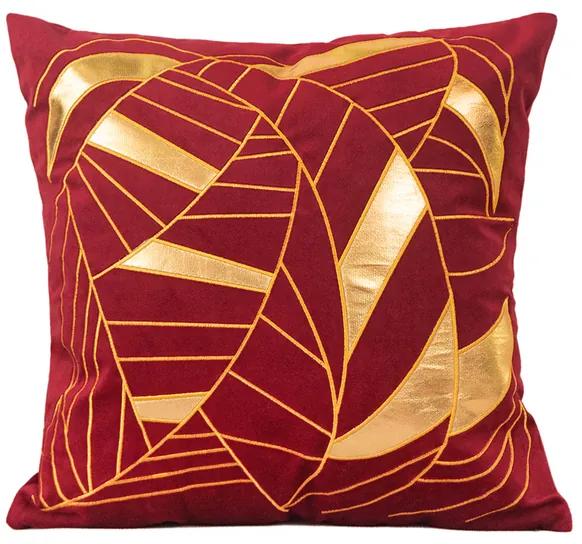 Luxusní povlak na polštář se zlatými prvky Barva: tmavě rudá (wine red), Motiv: B pruhy