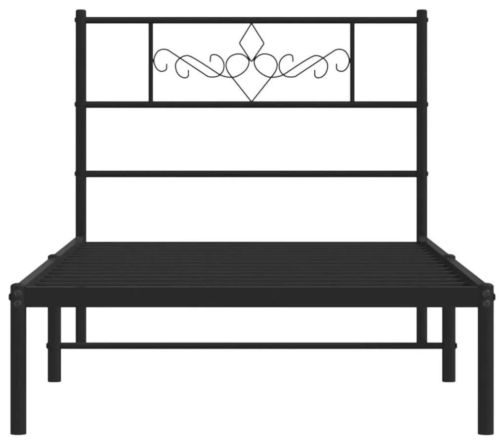 Kovový rám postele s čelem černý 107 x 203 cm