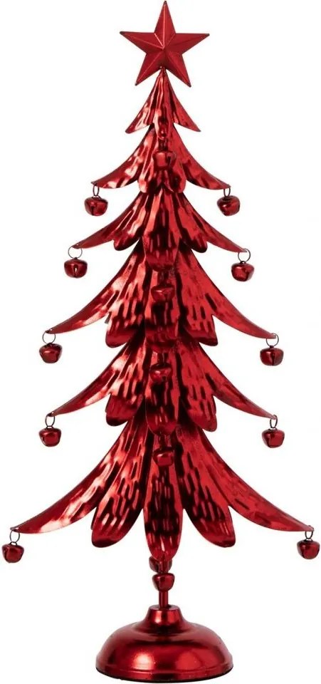 Červený kovový stromek s rolničkami Christmas Tree L – 25,5*11,5*56 cm
