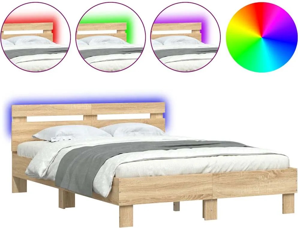 Rám postele s čelem a LED osvětlením dub sonoma 120 x 200 cm 3207555