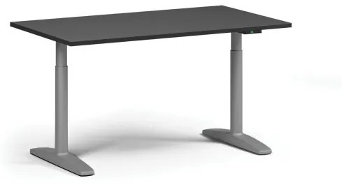 Výškově nastavitelný stůl OBOL, elektrický, 675-1325 mm, deska 1400x800 mm, šedá zaoblená podnož, grafit