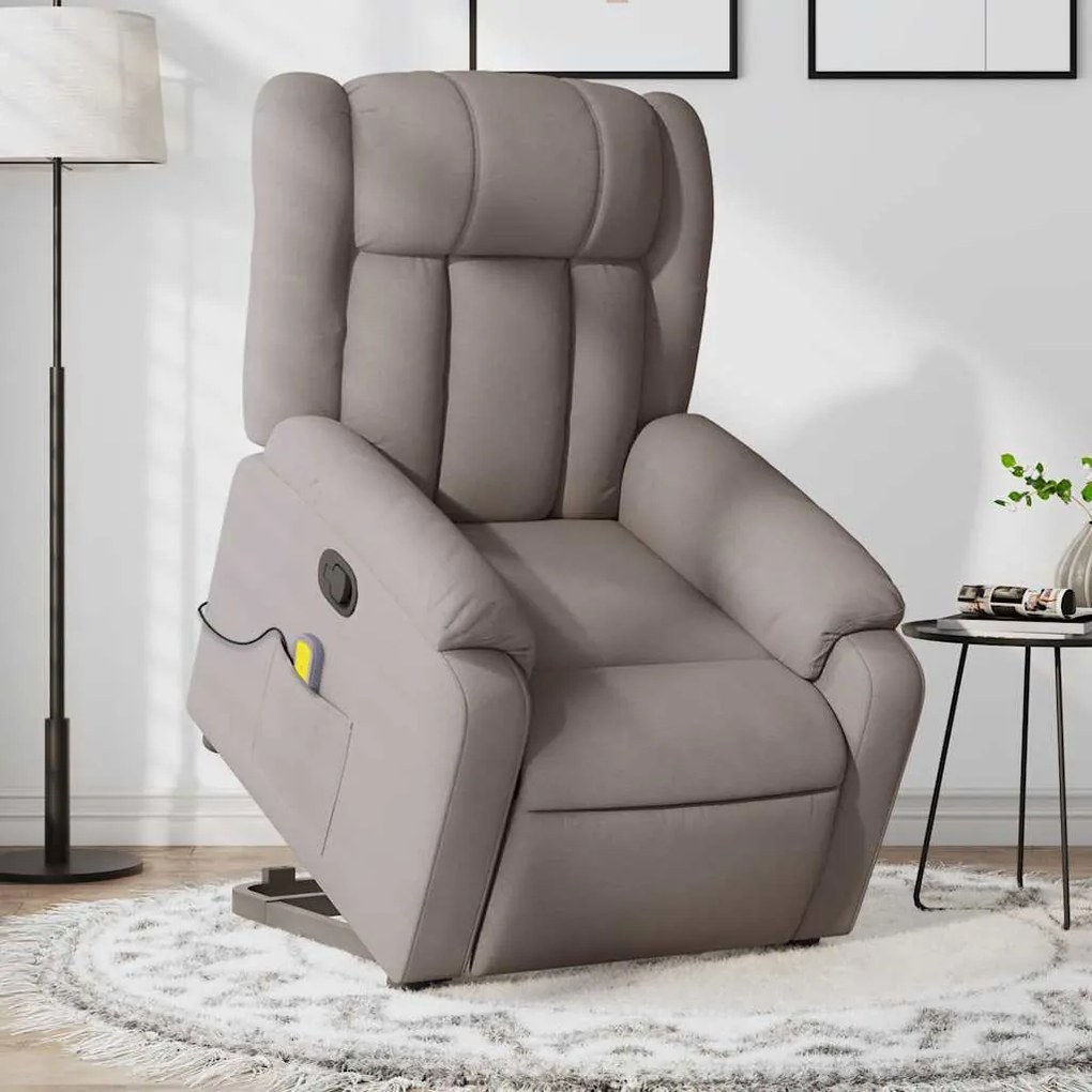 Zvedací masážní polohovací křeslo taupe textil 3205336