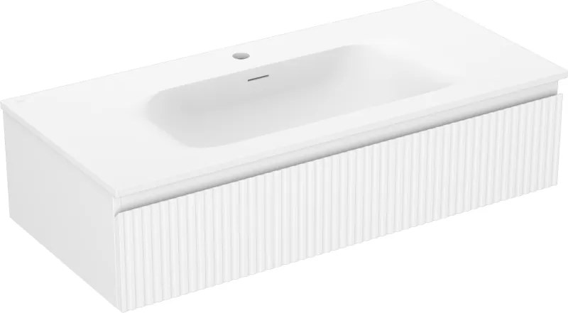 Mexen Rivel, koupelnová skříňka 100 cm s umyvadlem Vela, 1 zásuvka, drážkovaná, bílá matná, 91A20-10023-1-BF01-W23M01