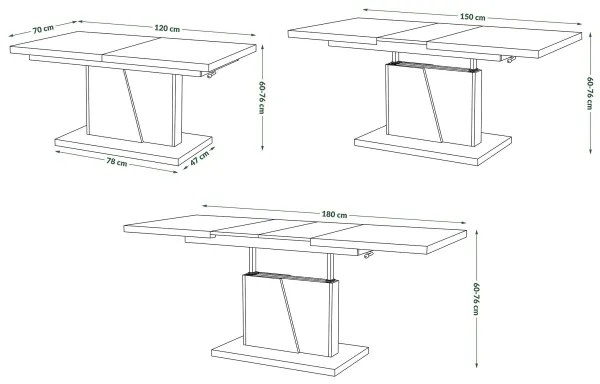 Rozkládací konferenční/jídelní stůl se zvedací deskou NINO dub craft/černá