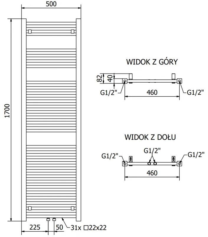 Mexen Pluton, elektrické topné těleso 1700x500 mm + topná tyč 900 W, černá, W106-1700-500-2900-70
