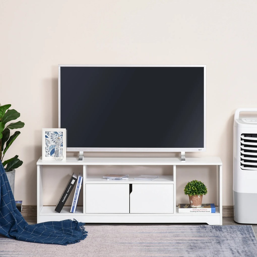 HOMCOM TV Stánek pro TV do 42" Moderní TV Stánek s Dvojitými Dveřmi a 3 Otevřenými Přihrádkami 120x30x41cm Bílý