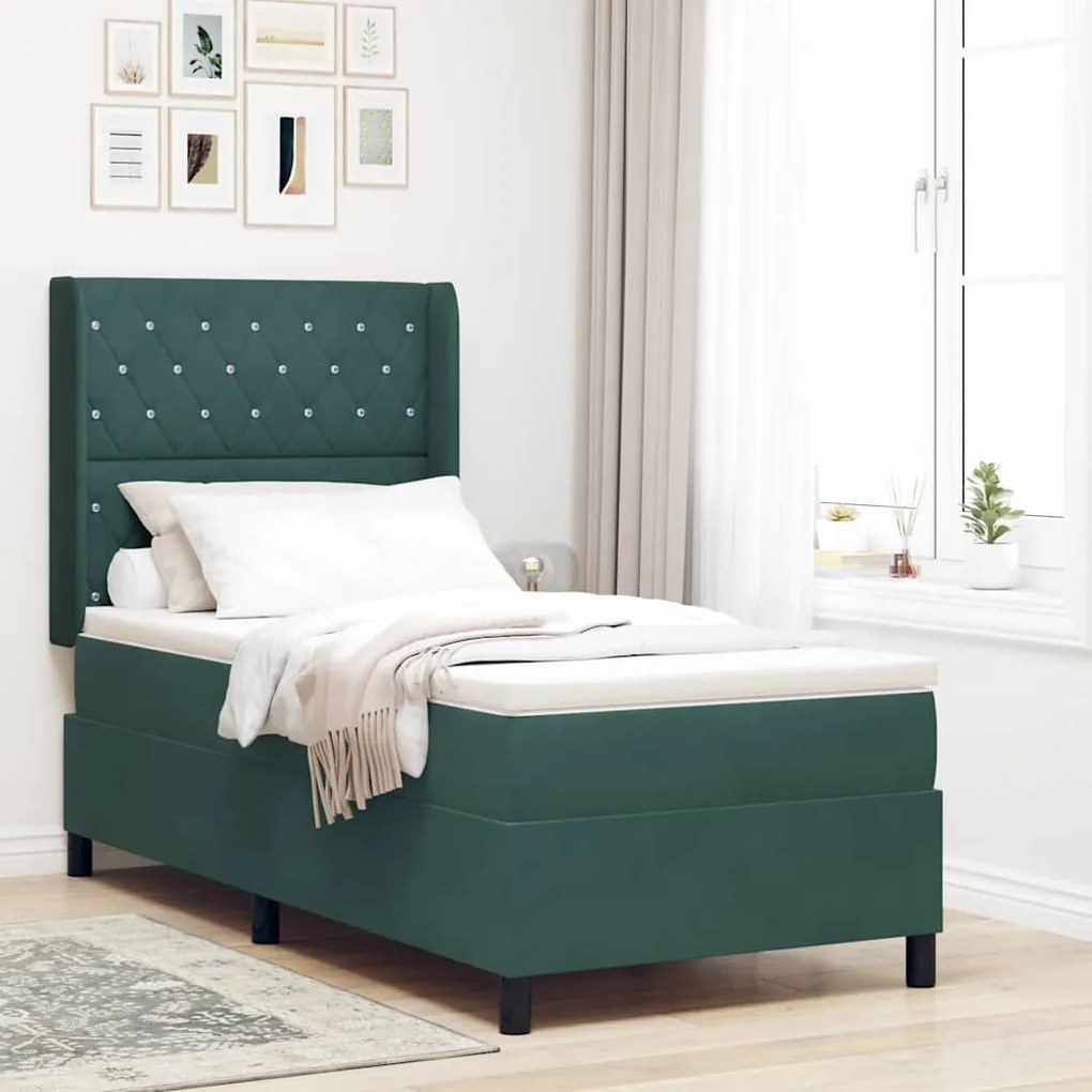Postel s boxspringem s matrací Tmavě zelená 100 x 200 cm samet 3341945