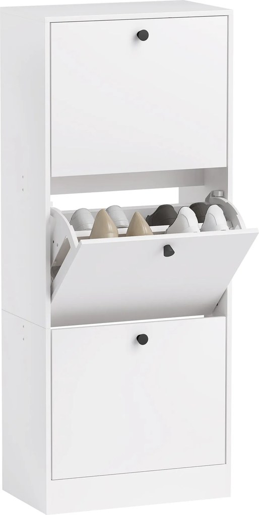 HOMCOM Botník se 3 skládacími dvířky, botník s nastavitelným děličem, štíhlý botník pro 12 párů bot 47 x 28 x 115 cm, bílý | Aosom