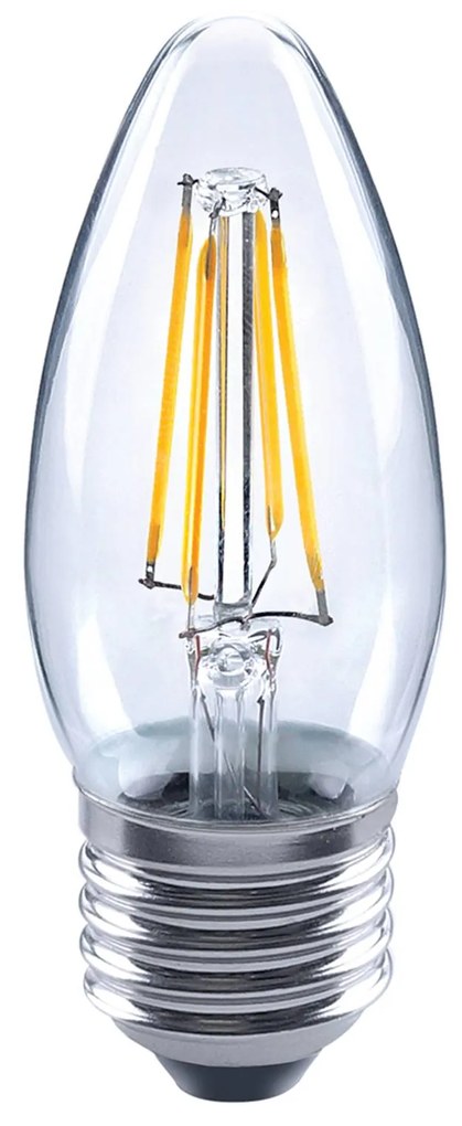 LED svíčka žárovka E27 4,5W 827 filament čirá