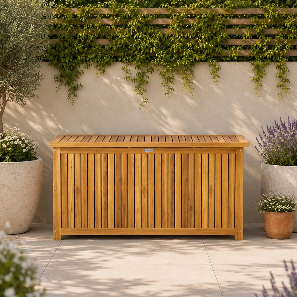 Zahradní úložný box z akáciového dřeva 115x50x59cm s vnitřní plachta odolné vůči počasí 205L