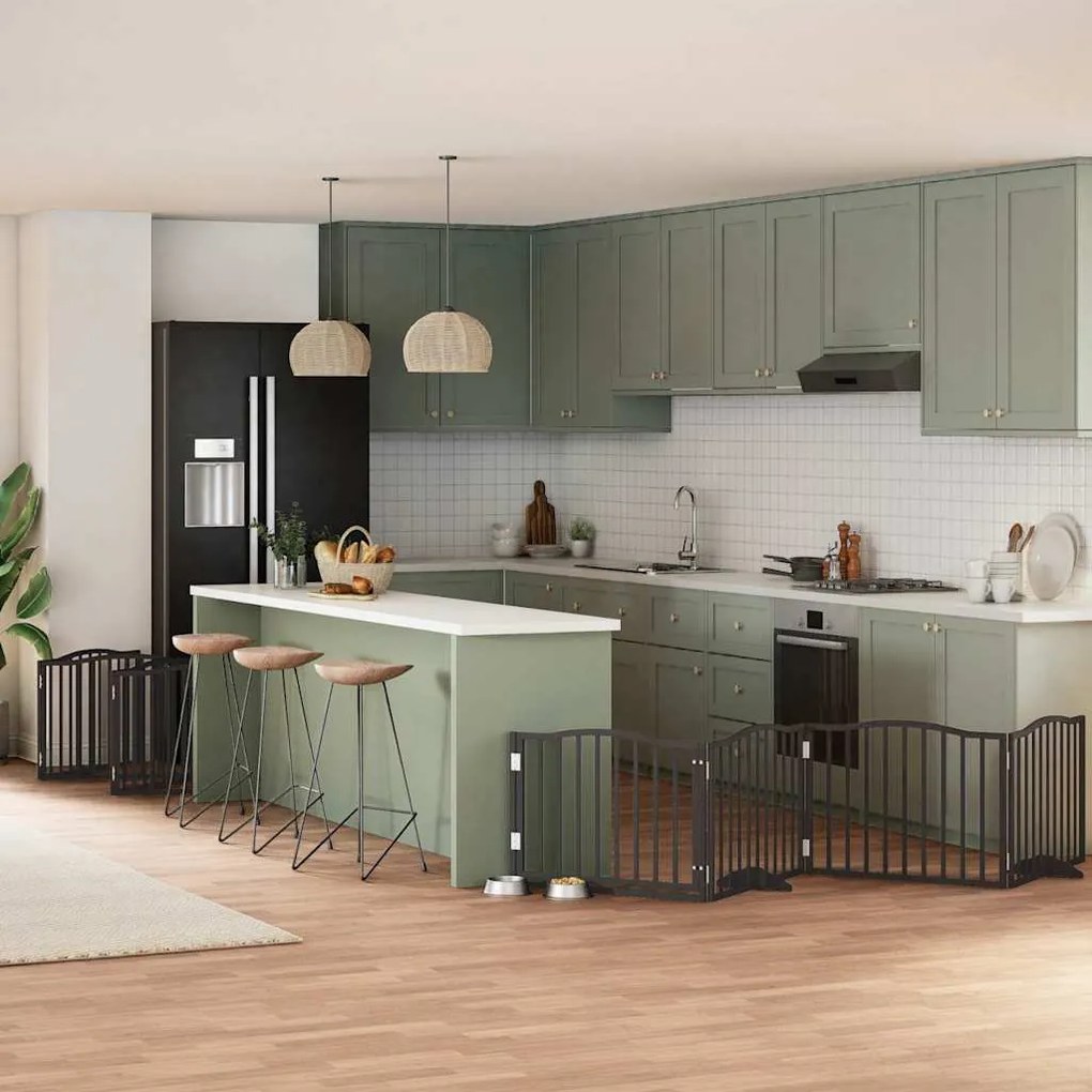 Zábrana pro psy s dvířky skládací 10 panelů černá 800 cm topol 3155627