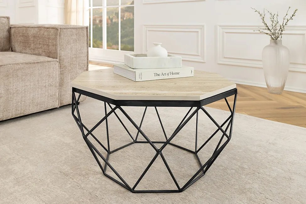 Konferenční stolek Diamond Travertin černý podstavec 70cm