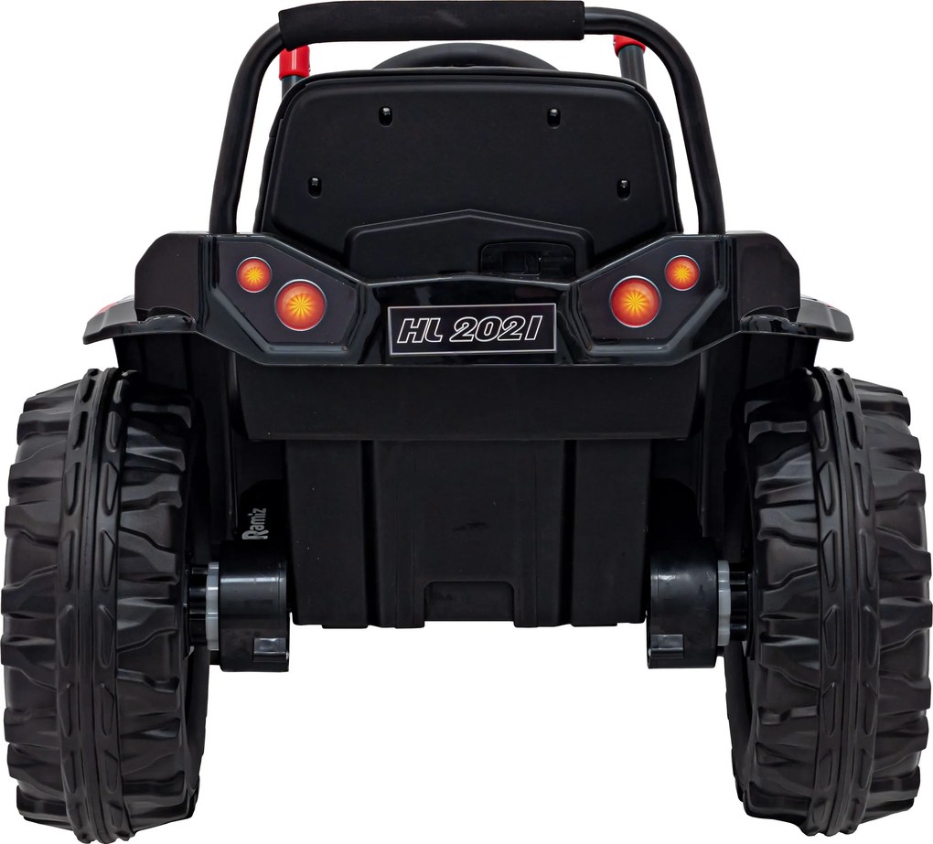 Ramiz Dětský bagr-traktor na baterie červený + pohyblivé rameno s lžící + dálkové ovládání + pomalý start + FM rádio + LED