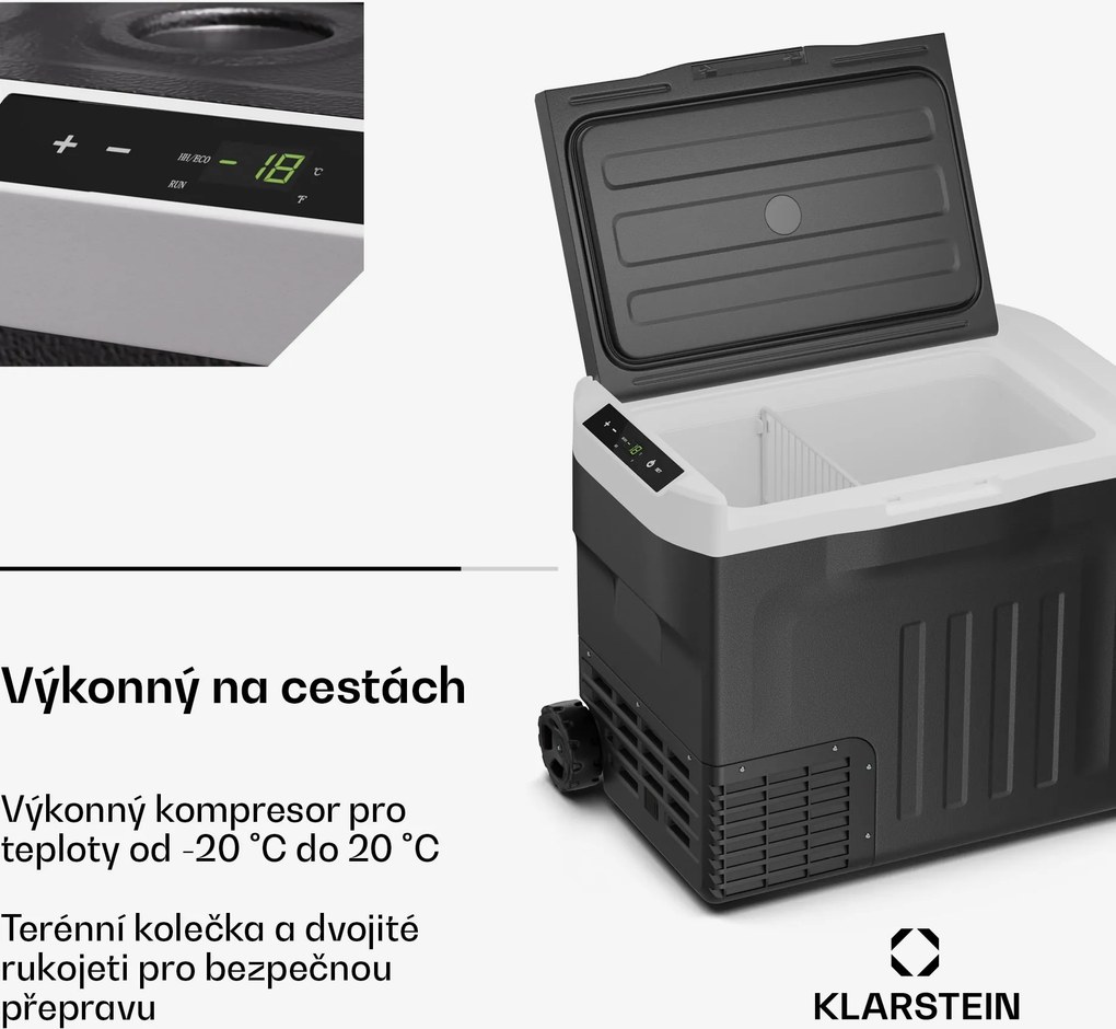 Klarstein PolarForce 37 l kompresorový chladící box| LCD panel, osvětlení, off-road, ochrana baterie, 12V/230V