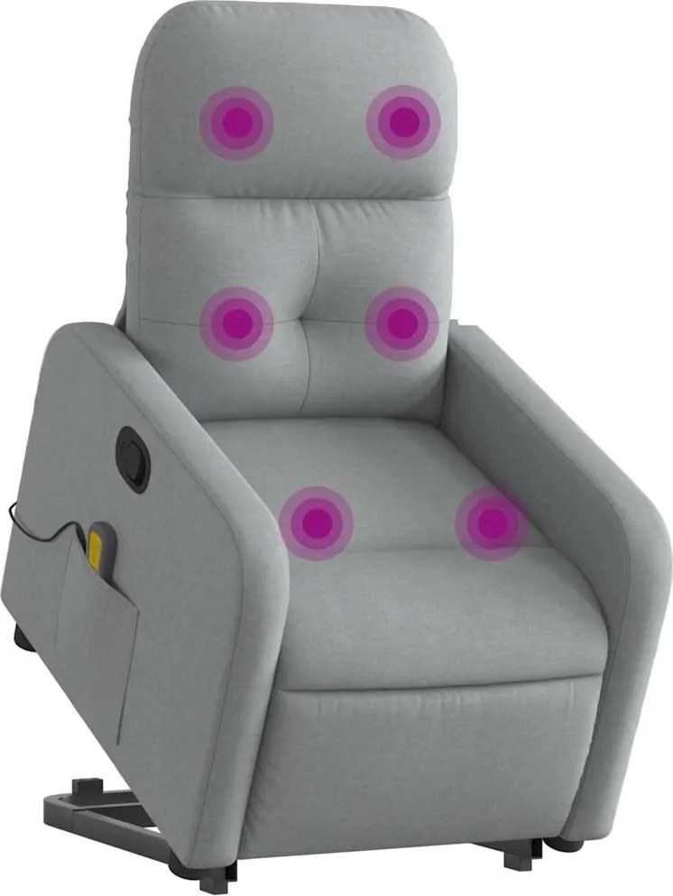 Zvedací masážní polohovací křeslo světle šedé textil 3206804
