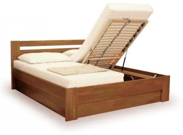 Manželská postel s úložným prostorem IVA, výklop 160x200, 180x200, buk - moření tabák VYKONA, 160x200 cm