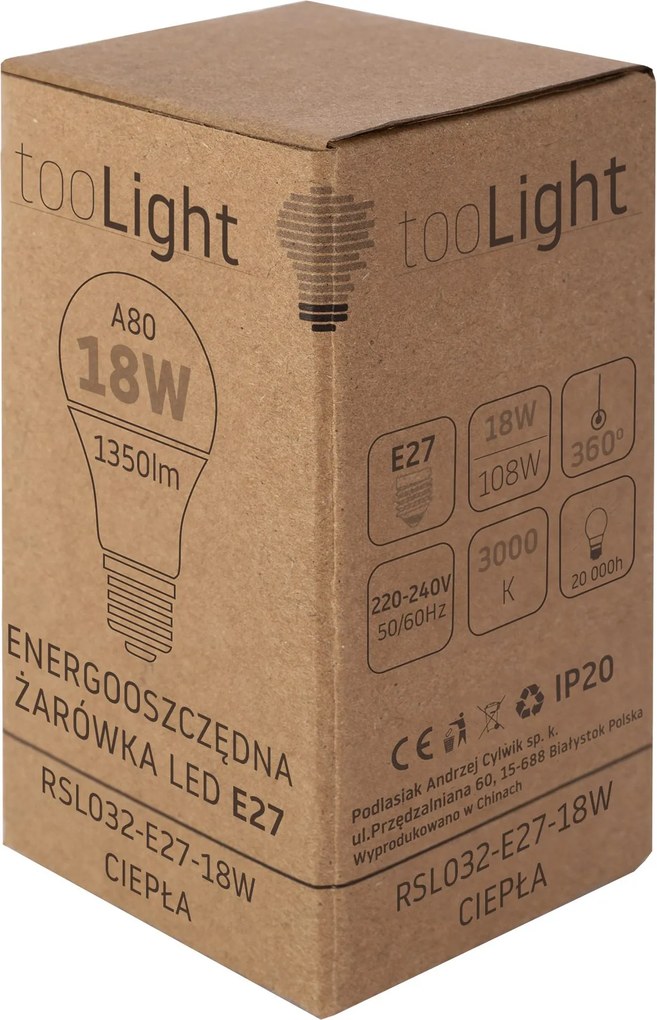 Toolight Toolight, LED žárovka E27, 18W, 1350lm, 3000K teplá, RSL032, OSW-20017