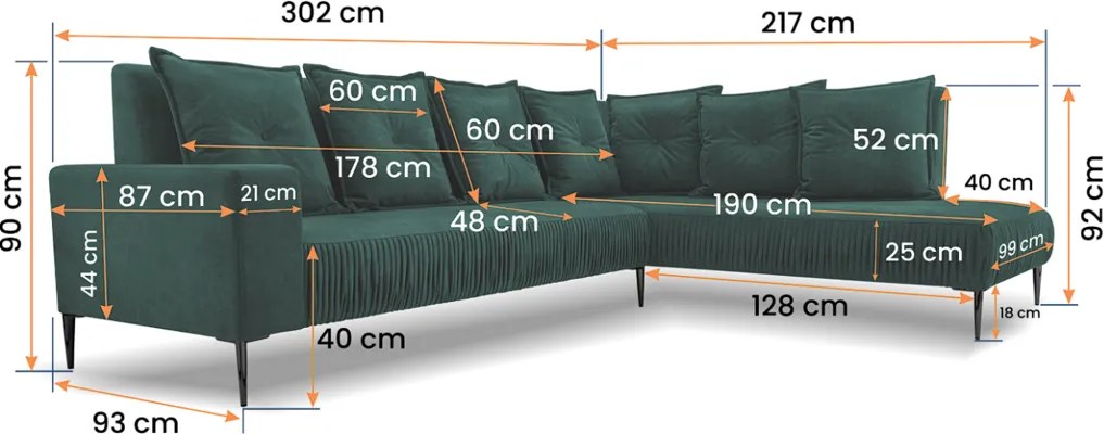 Rohová sedací souprava do L RINO, 302 cm, s úložným prostorem Roh pohovky: Pravý roh, Barva látky: Světle béžová (Vena 07)