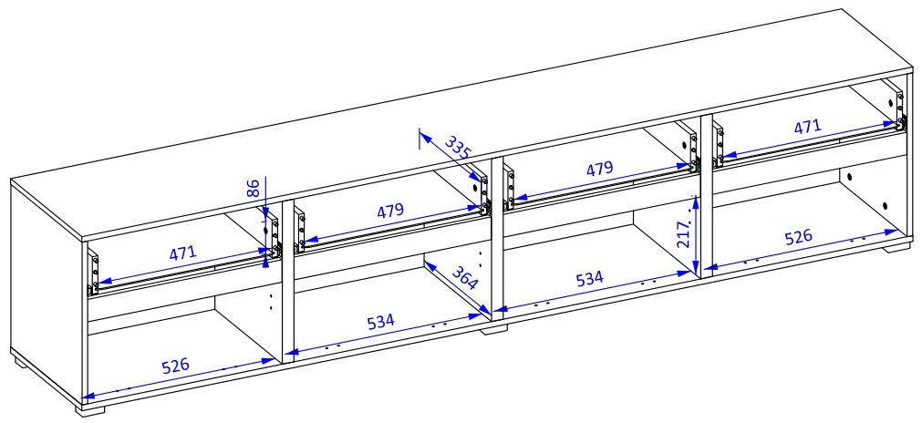 Helvetia Moderní TV stolek Cross 225 cm - bílá / černá