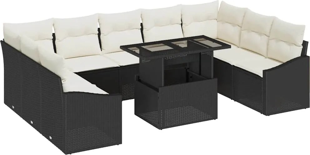 Set pohovek 10 ks Černá a krémová polyratan 3349063