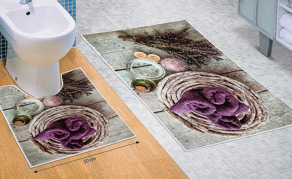 Bellatex koupelnová souprava 3D FOTOTISK LEVANDULE, 100x60cm (předložka) + 50x60cm (na WC)