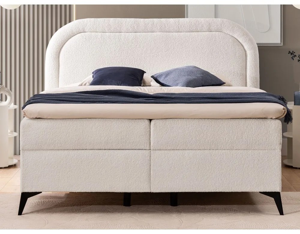 Bílá boxspring postel s úložným prostorem 140x200 cm Ornes – Ropez