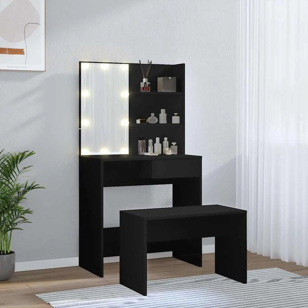Set toaletního stolku s LED černý kompozitní dřevo 3114108