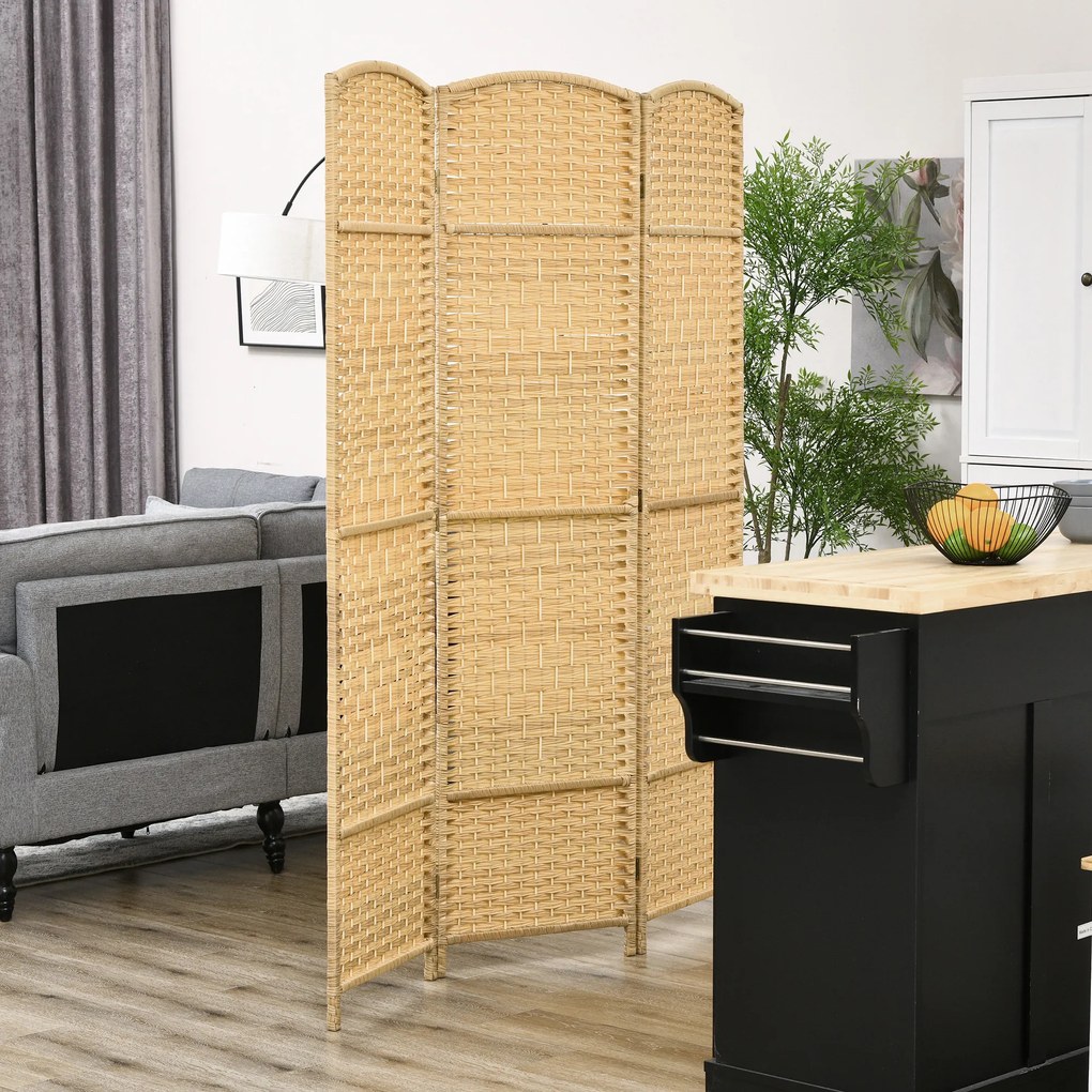 HOMCOM 3-panelový skládací paraván 135x180 cm rozdělovač místností z polypropylenu pro kanceláře a ložnice přírodní