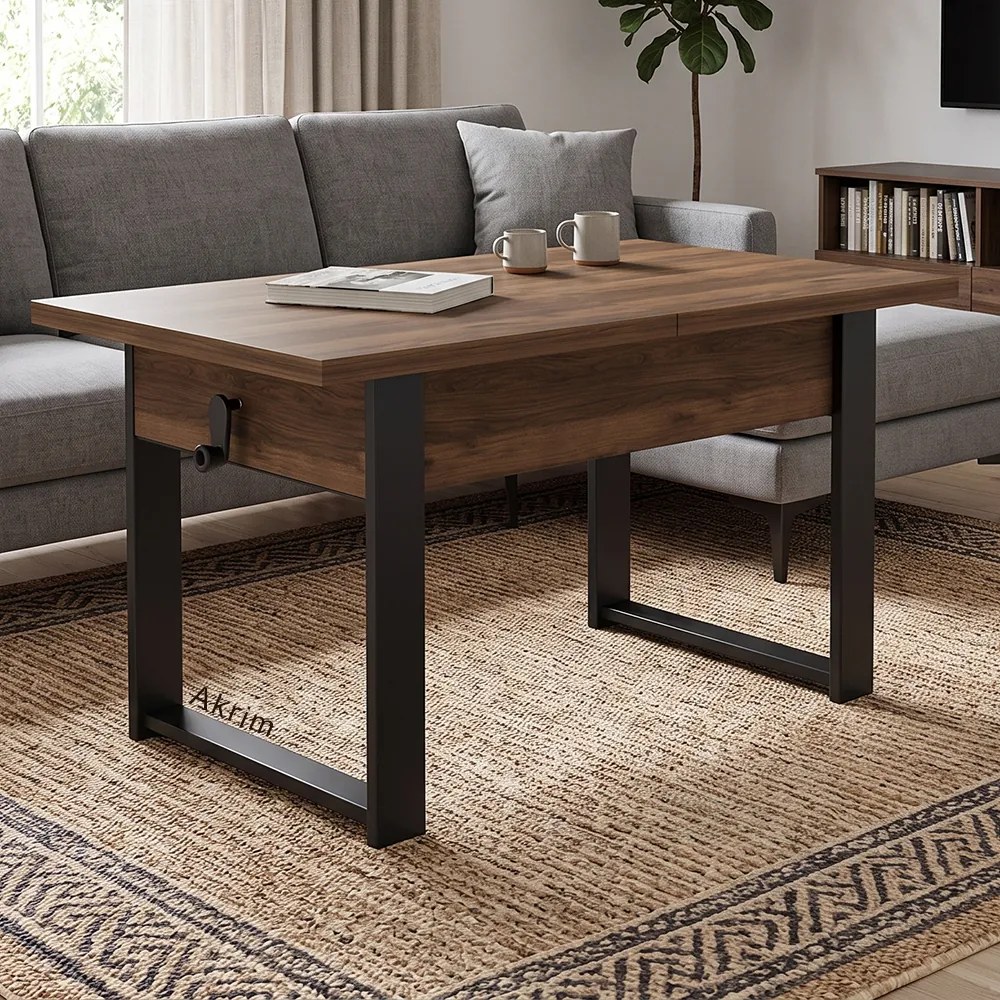 Rozkládací polohovací konferenční stolek HOGO 3v1 | 120-157x62,5-74,5x67 cm | síla horní desky 32 mm | ořech/černé nohy
