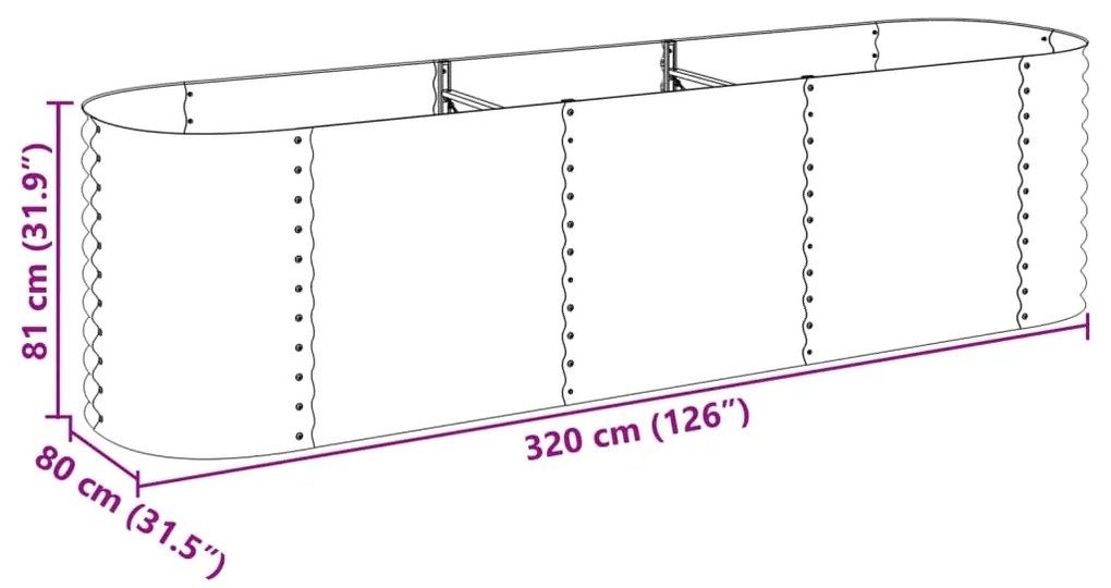 vidaXL Marketos Vyvýšený záhon 320 x 80 x 81 cm pozinkovaná ocel šedý