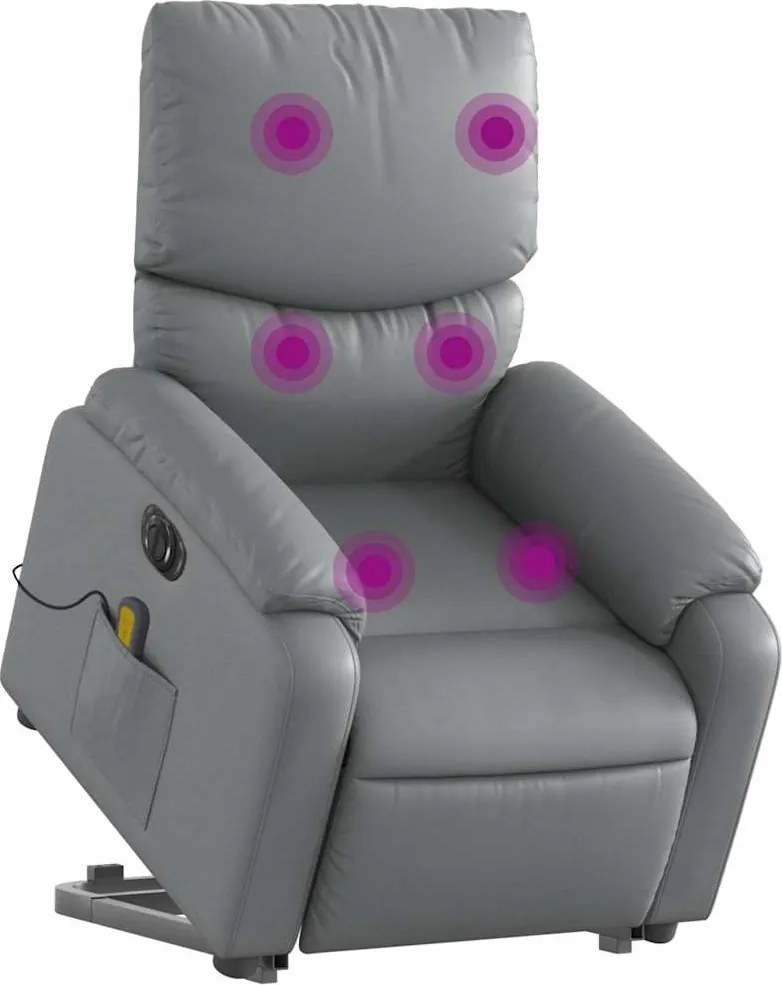 Elektrické zvedací masážní polohovací křeslo šedé umělá kůže 3204910