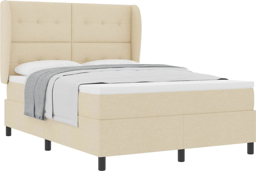 Postel s boxspringem s čelo Krémová 140 x 190 cm textil 3340562