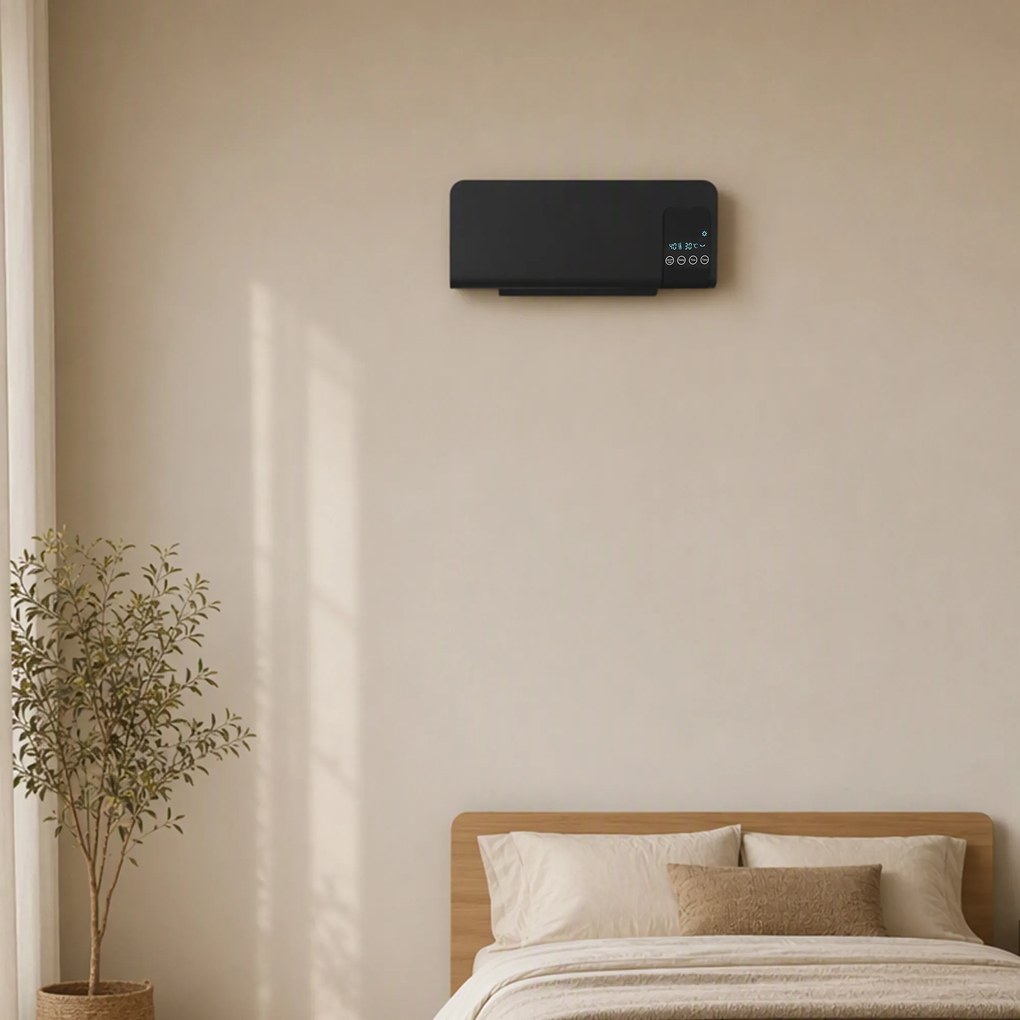 HOMCOM Elektrické topení, nástěnná montáž, oscilační funkce, 2 režimy, časovač, LED displej, černá