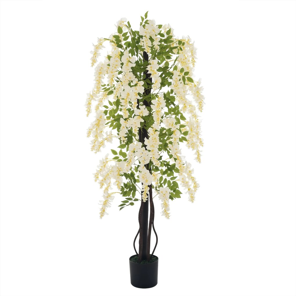 Umělá velká wisteria Outsunny 165 cm, plastové umělé květiny v květináči, falešná rostlina jako skutečná pro moderní dekoraci kanceláře, obývacího pok