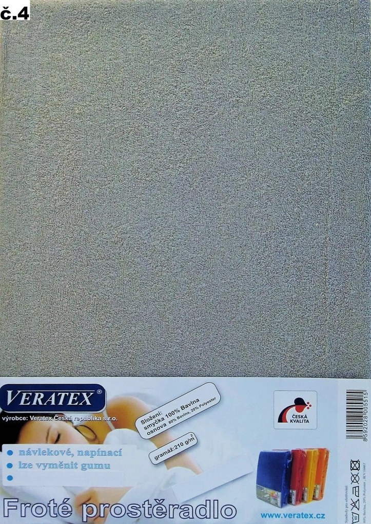 Veratex Froté prostěradlo na masážní lůžko 60x190 lehátko (č. 4-šedá) 60 x 190 cm, lehátko Froté