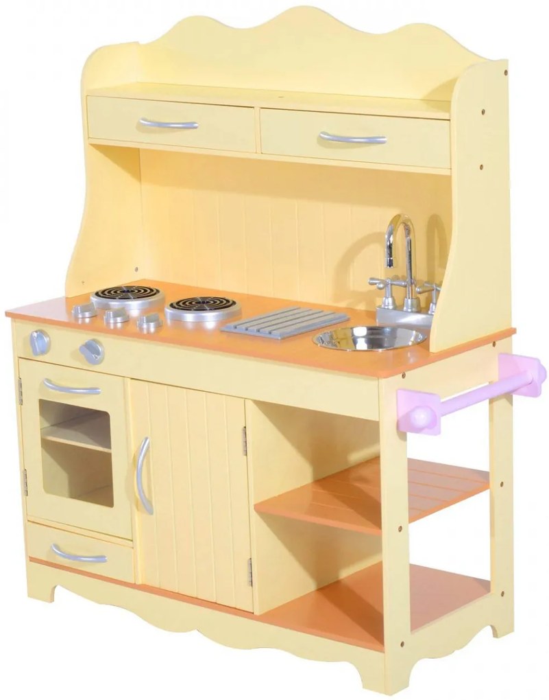 Goleto Dětská dřevěná kuchyňka s příslušenstvím | žlutá