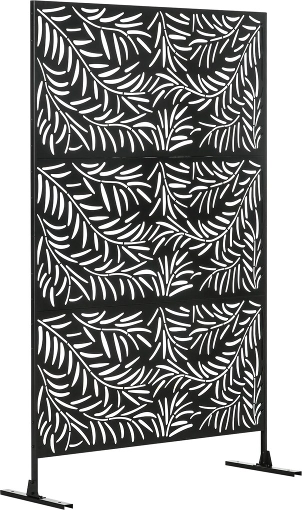Paraván Outsunny se stojanem, rozdělovač místností se vzorem vrbových listů, 122 x 198 cm, rozdělovač místností na zahradu, terasu, ocel, černý