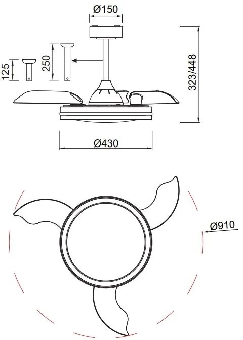 Mantra North, rozvinovací ventilátor se svítidlem a dálk. ovladačem, LED 40W 3000-6500K+RGB, bílá, průměr 43/91cm