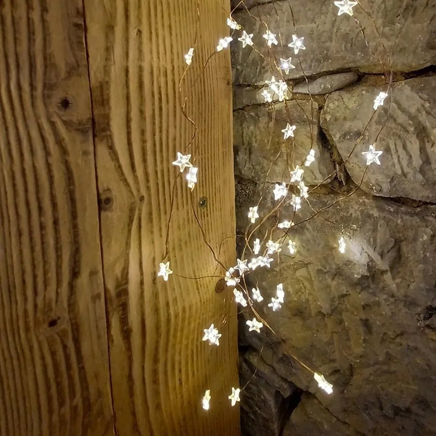 LED světelný řetěz, hvězdičky, 12 pramenů × 1,5 m, venkovní, teple bílá, 180 diod, měděný kabel, IP44, vč. zdroje