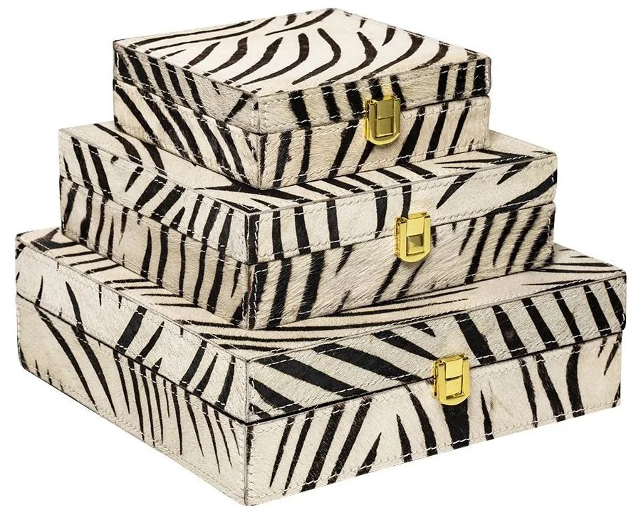 Zebra Bijoux box z hovězí kůže (sada 3ks) - 25,5*25,5*8cm