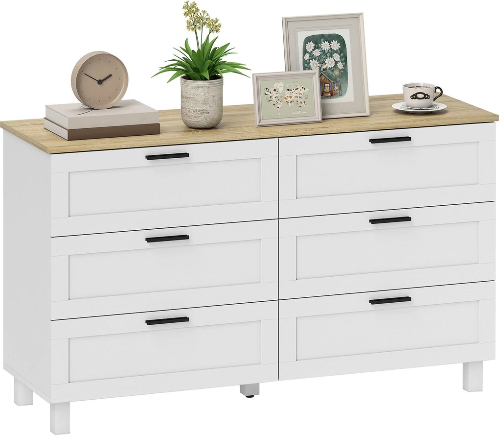 HOMCOM komoda se 6 zásuvkami, úložná skříňka s borovými nohami, moderní styl, do ložnice, obýváku nebo předsíně, 120 × 38 × 71 cm | Aosom