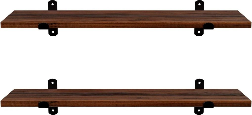 Nástěnná police sada, 2 kusy floating dekorativní police, 60x20x7 cm, hnědá a černá