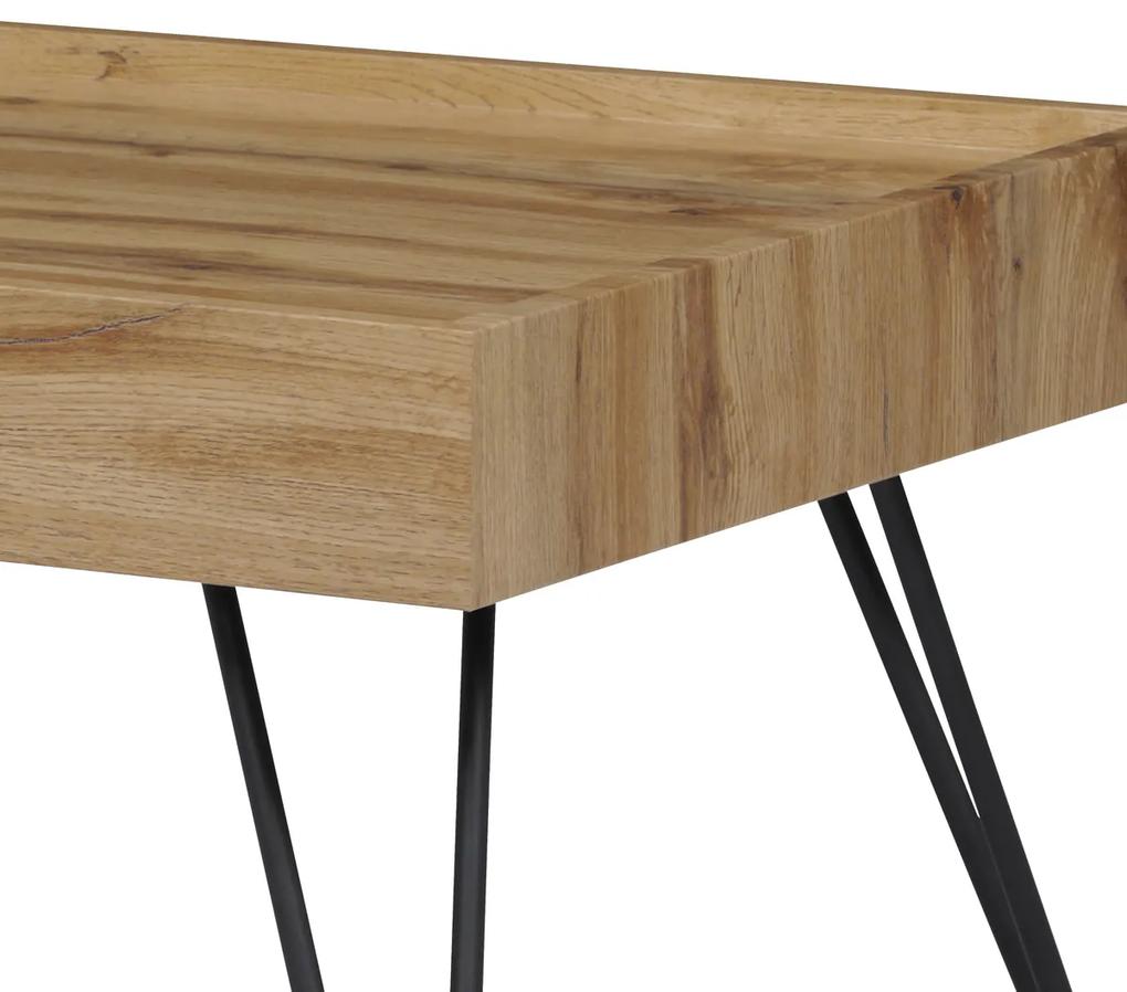 AUTRONIC Konferenční stolek 110x60x42 cm, deska MDF, 3D dekor divoký dub, kov - černý mat