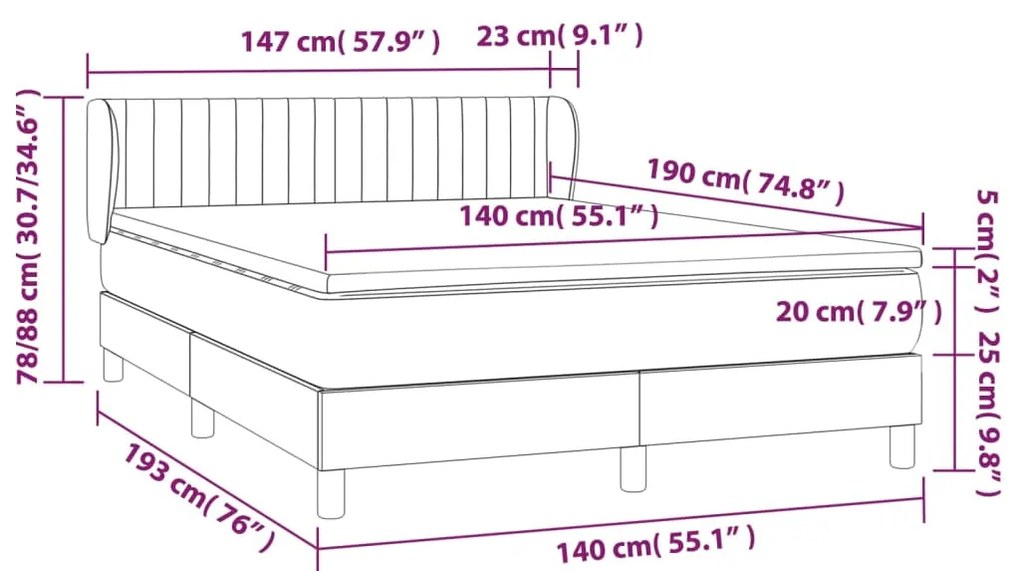 Box spring postel s matrací tmavě šedý 140 x 190 cm textil